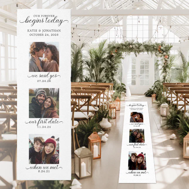 Modern Love Story Timeline Photo Wedding Outdoor Rug | Zazzle