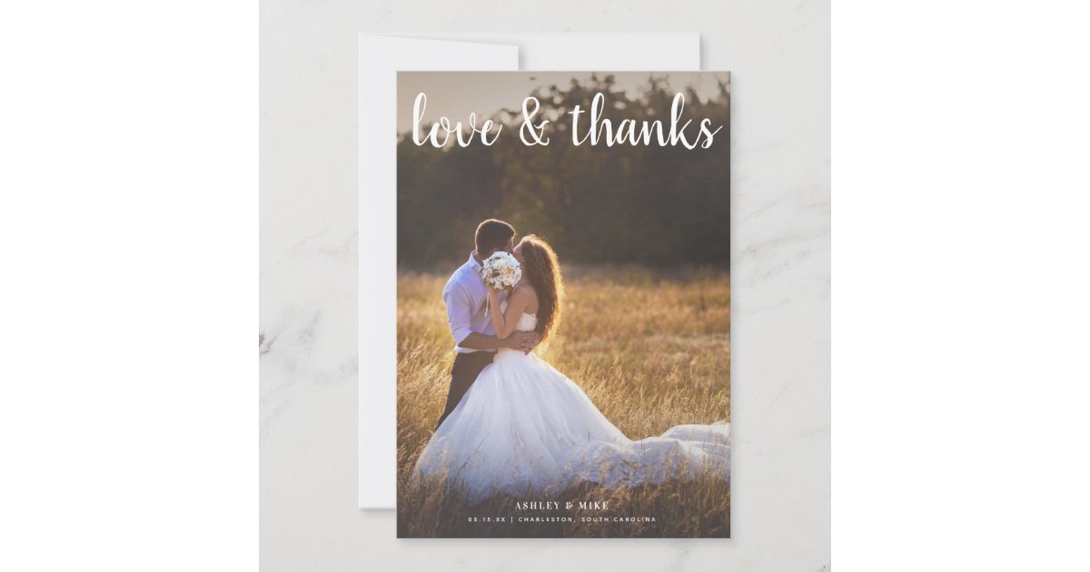 Modern Love & Thanks 2 Photo Wedding Thank You Card | Zazzle.com