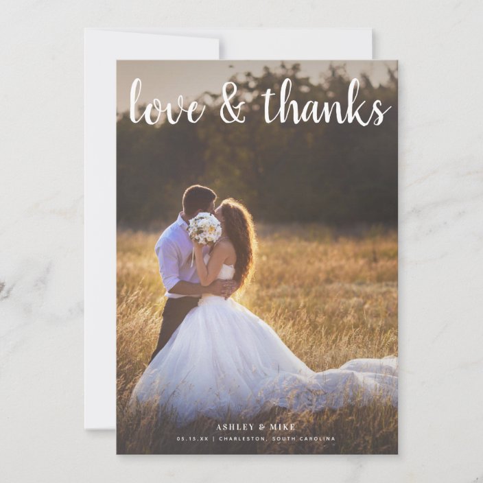 Modern Love & Thanks 2 Photo Wedding Thank You Card | Zazzle.com