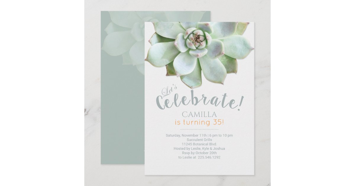 Modern Lush Succulent Birthday Party Invitation | Zazzle