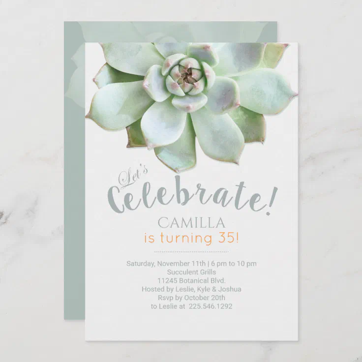 Modern Lush Succulent Birthday Party Invitation | Zazzle