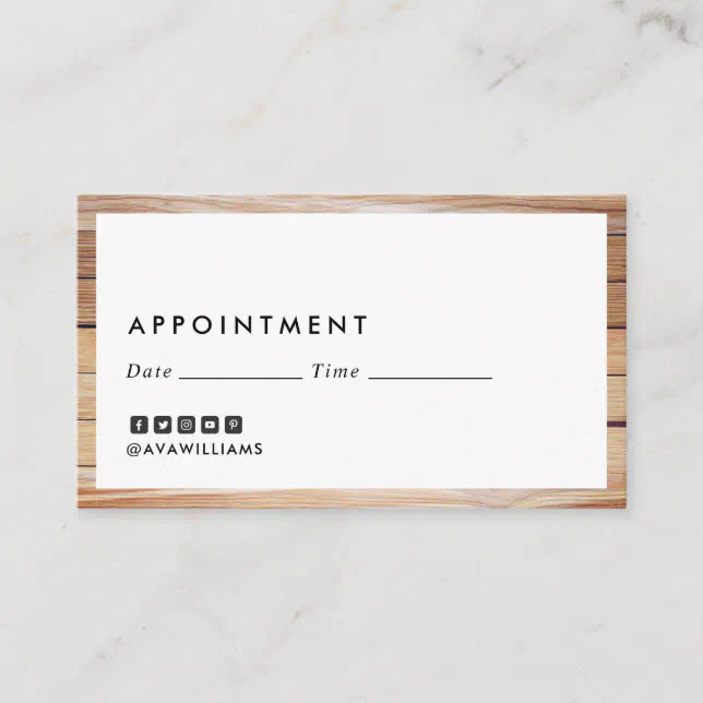 Modern Luxe Wood Border Clean Layout Appointment Business Card | Zazzle