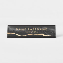 Modern Luxury Black Grey Gold Agate Marble Desk Name Plate | Zazzle