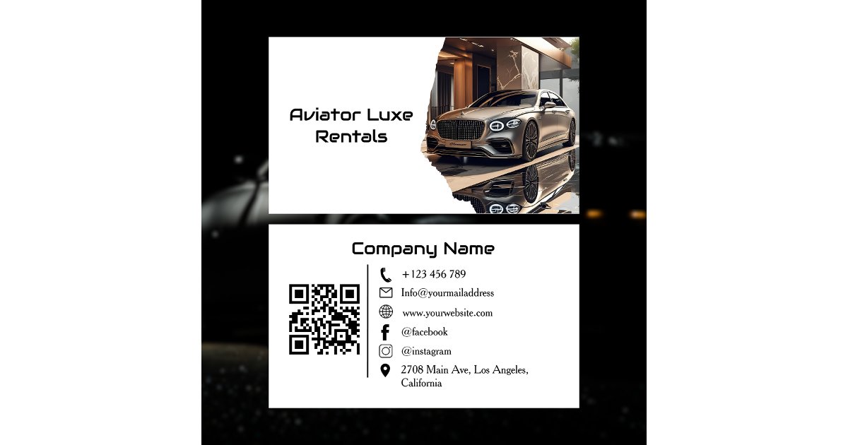 Modern Luxury Car Rental & Sales QR Code Photo Business Card | Zazzle
