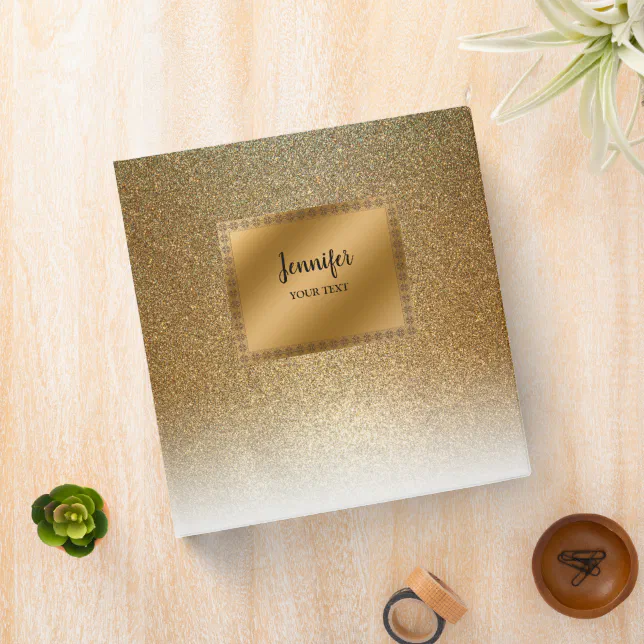 Modern luxury chic glitter gold personalized binder | Zazzle
