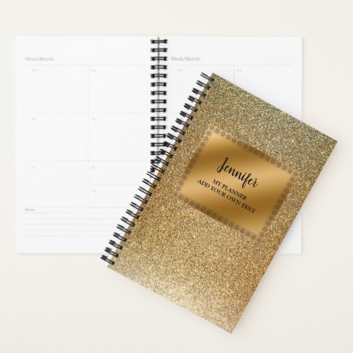 Modern luxury chic glitter gold personalized planner | Zazzle