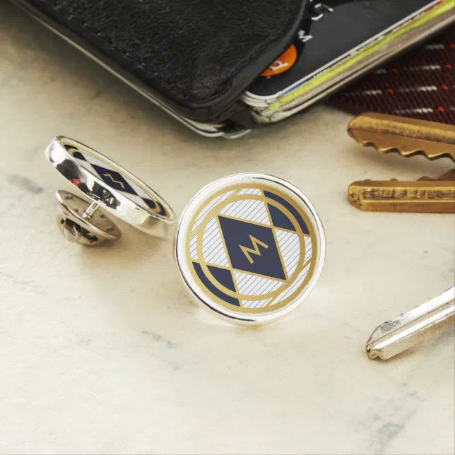 Modern Luxury Navy Blue Gold Stripe Monogram Round Lapel Pin | Zazzle