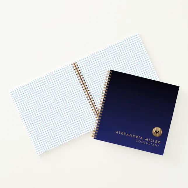 Modern Luxury Navy Gold Monogram Graph Paper Notebook | Zazzle