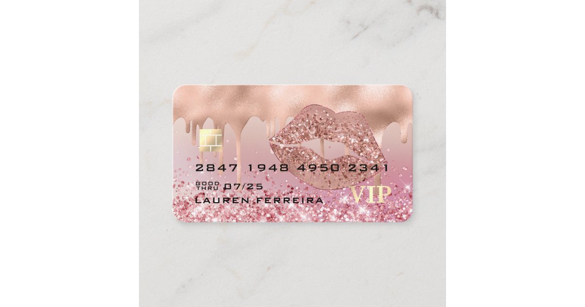 Modern Luxury Rose Gold Lips Faux Debit Card | Zazzle