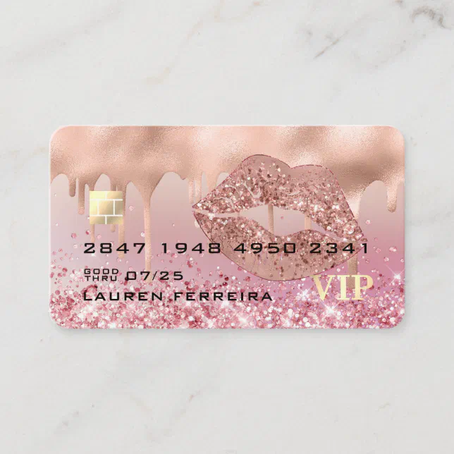 Modern Luxury Rose Gold Lips Faux Debit Card | Zazzle