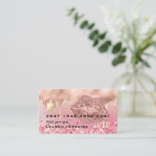 Modern Luxury Rose Gold Lips Faux Debit Card | Zazzle