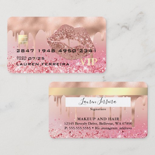 Modern Luxury Rose Gold Lips Faux Debit Card | Zazzle