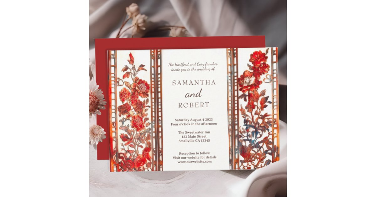 Modern Luxury Ruby Asian Wedding Invitation | Zazzle