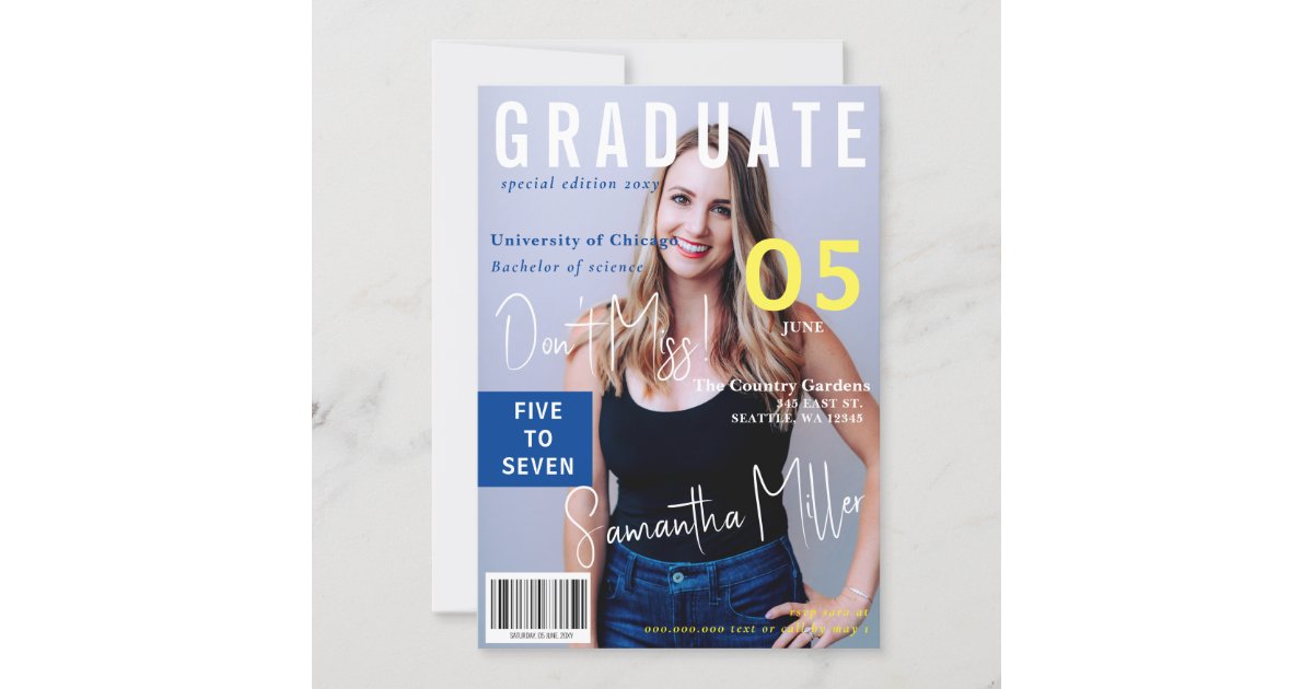 Modern Magazine Cover 2 Photos Graduation Invitation | Zazzle
