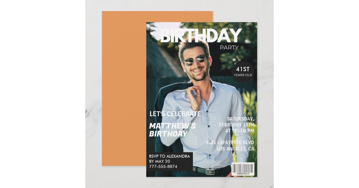 Modern Magazine Cover for him 41st birthday Invitation | Zazzle