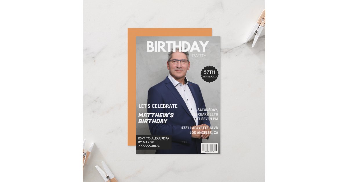 Modern Magazine Cover for him 56th birthday Invitation | Zazzle