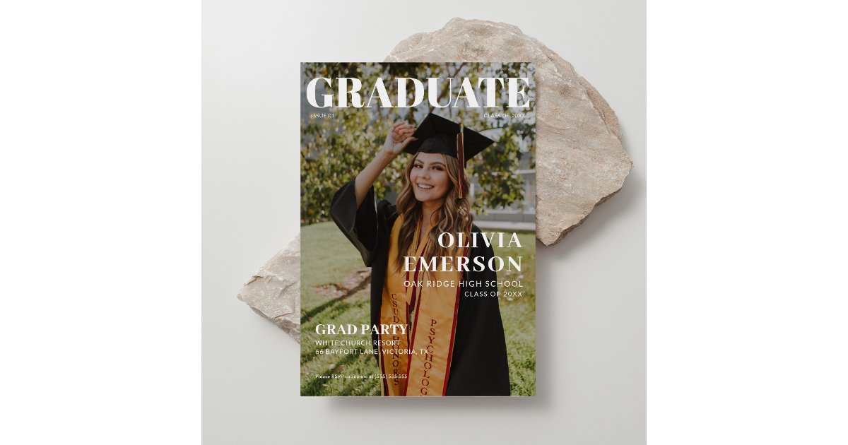 Modern Magazine Cover Graduation Invitation | Zazzle