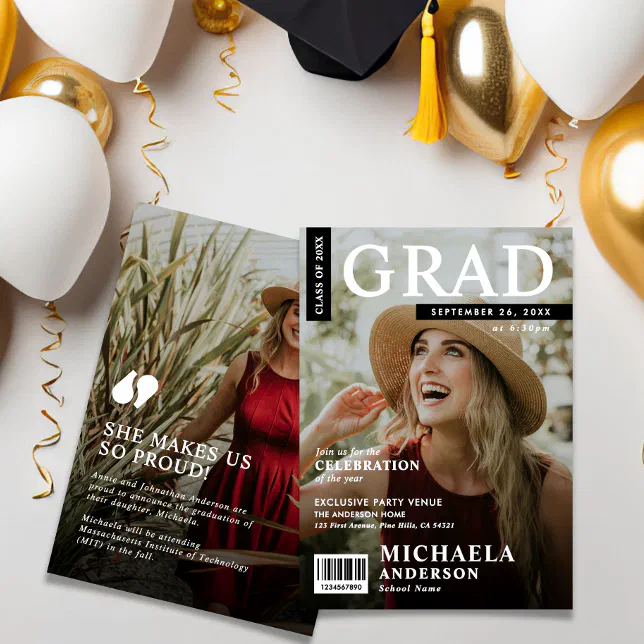 Modern Magazine Cover Style 2-Photo Graduation Invitation | Zazzle