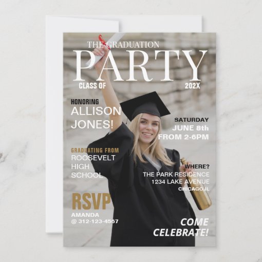 Modern Magazine Photo Graduation Party Invitation | Zazzle