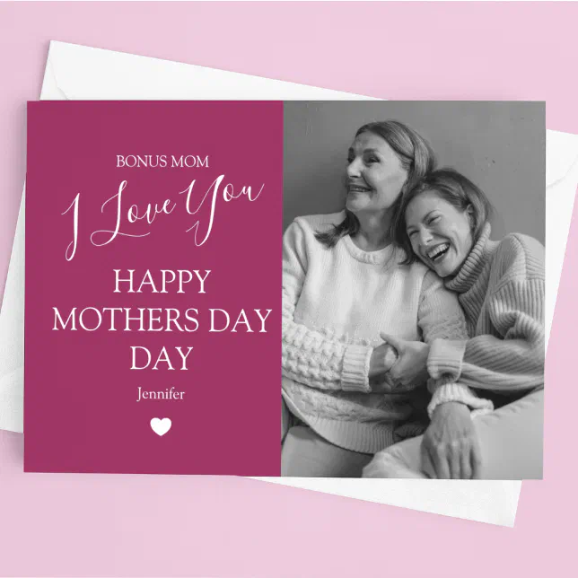 Modern Magenta Photo Mothers Day Holiday Card | Zazzle