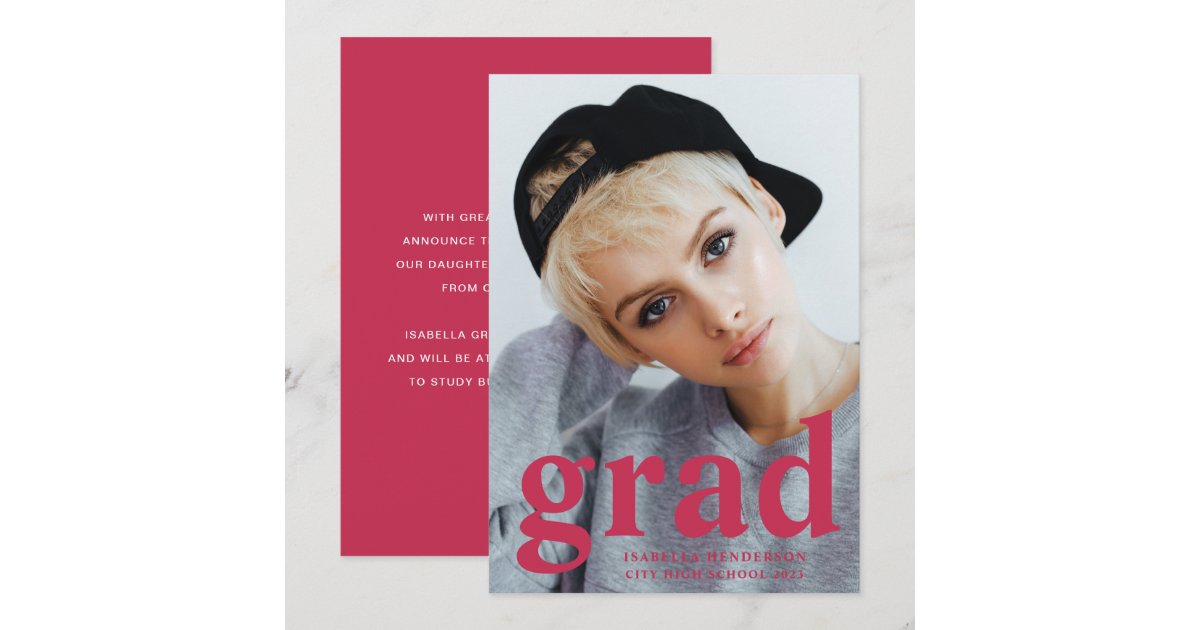 Modern Magenta Typography Photo Graduation Announcement | Zazzle