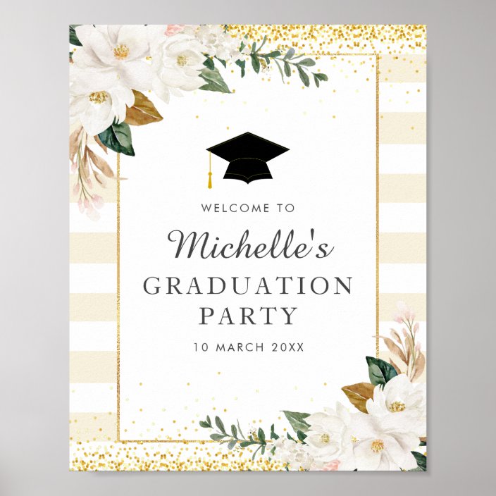 Modern magnolia floral graduation welcome sign | Zazzle.com