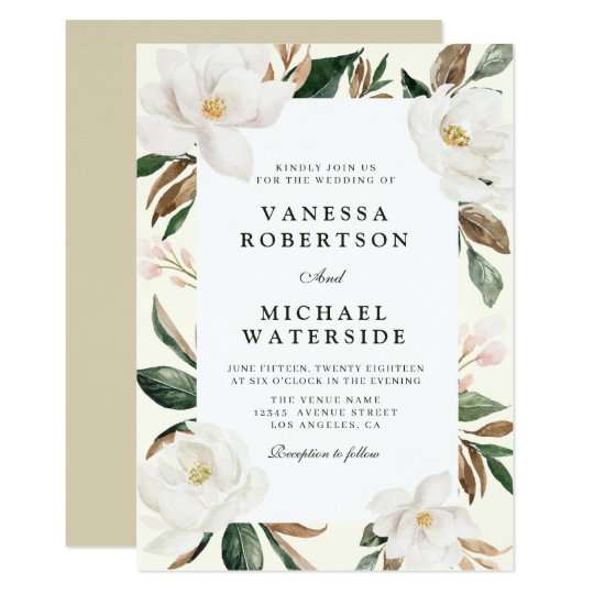 modern magnolia floral wedding invitation | Zazzle.com