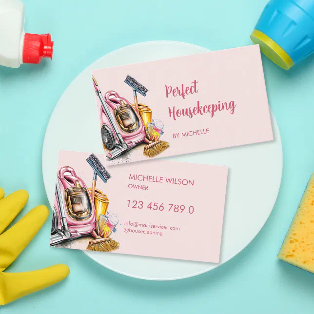 Modern Maid Cleaning Housekeeping Services Business Card | Zazzle