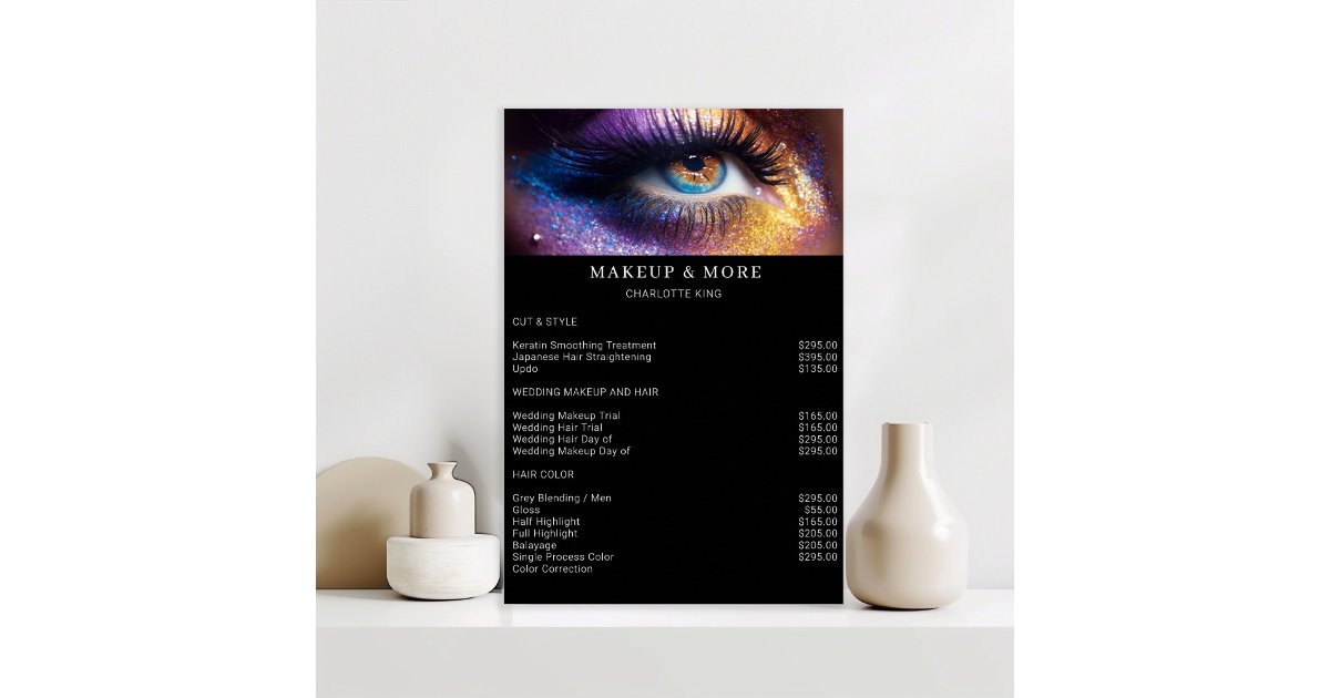 Modern, Makeup Photo Salon Price List Poster | Zazzle