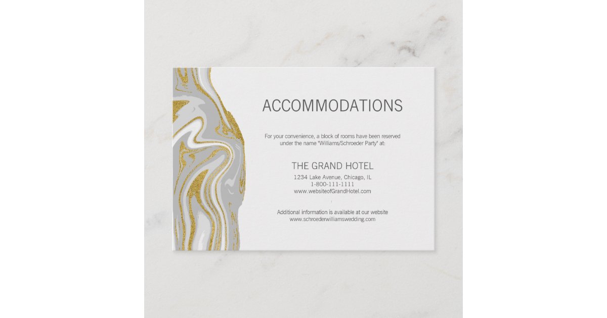 Modern Marble and Gold Wedding Accommodations Card | Zazzle