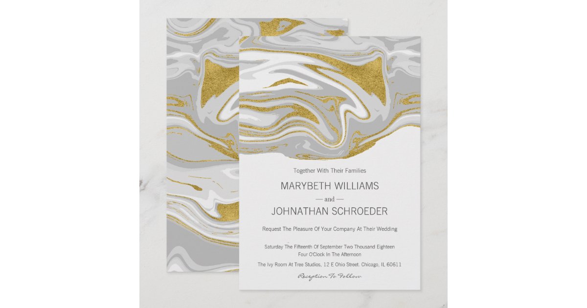 Modern Marble and Gold Wedding Invitation Card | Zazzle