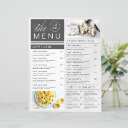 Modern Marble Black & White Restaurant Photo Menu | Zazzle