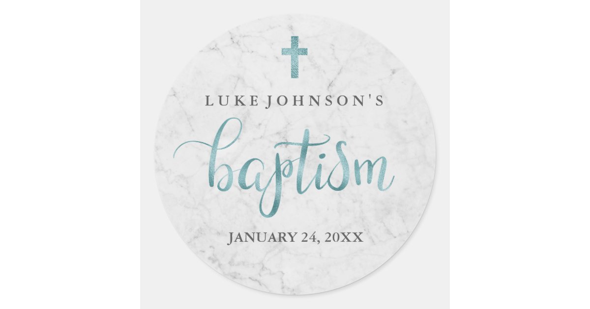 Modern Marble Blue Baptism Sticker | Zazzle