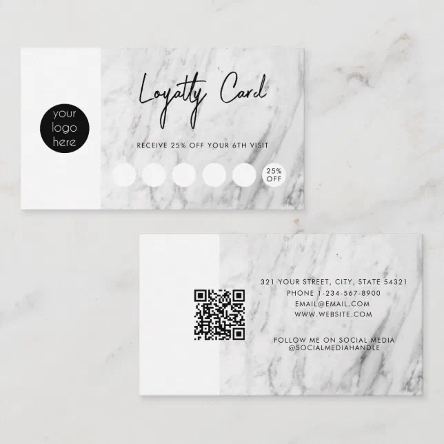 Modern Marble Business Logo QR Code Loyalty Business Card | Zazzle