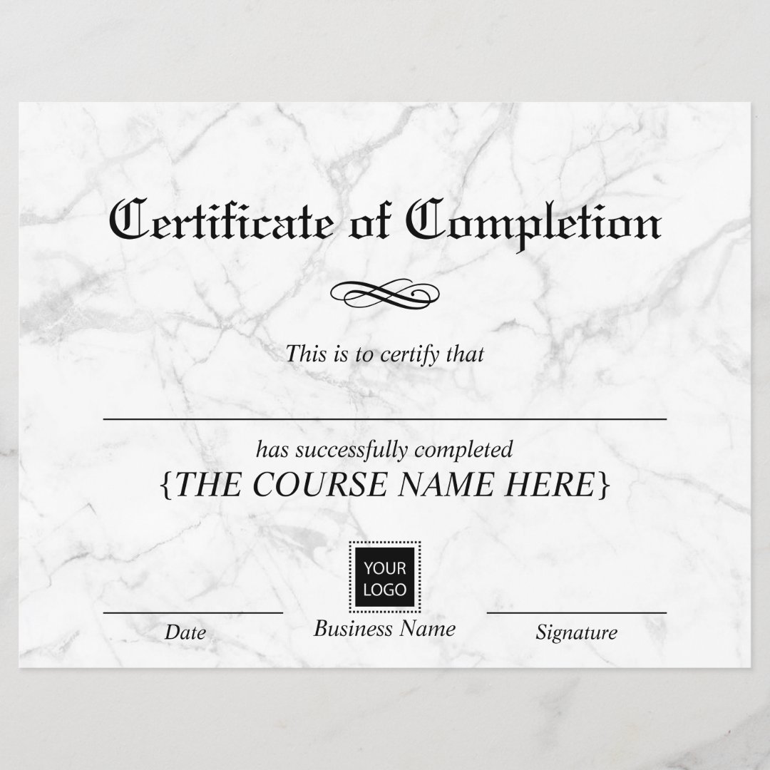Modern Marble Certificate of Completion Award | Zazzle