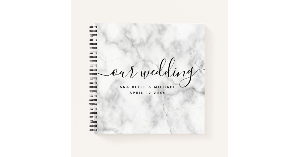 Modern Marble Elegant Calligraphy Wedding Guest Notebook | Zazzle.com
