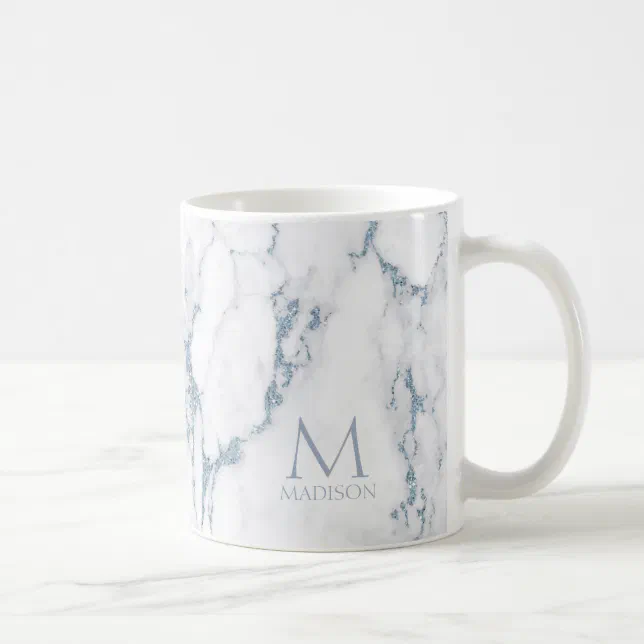 Modern Marble Glitter Monogram Dusty Blue ID816 Coffee Mug | Zazzle