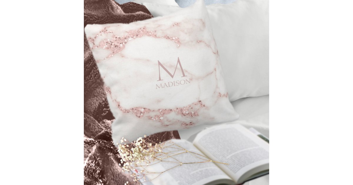 Modern Marble Glitter Monogram Rose Gold ID816 Throw Pillow | Zazzle