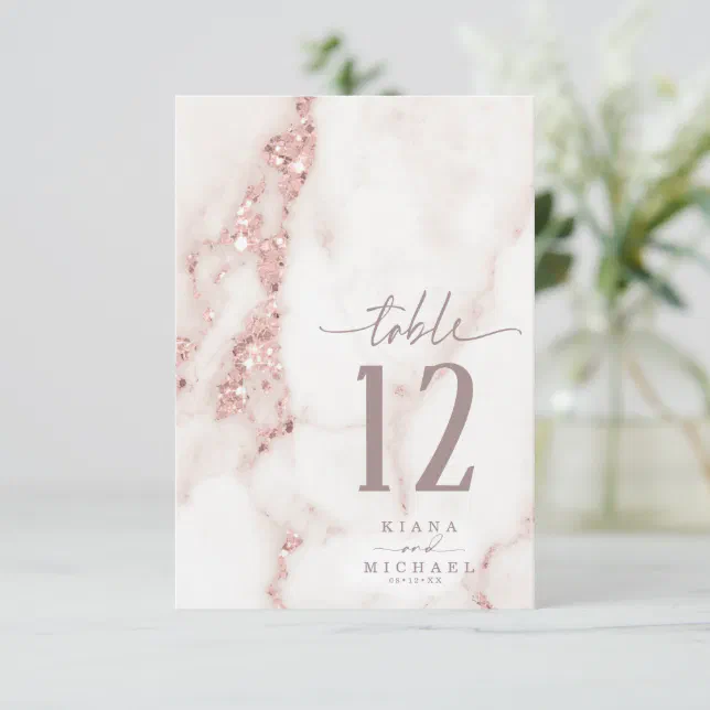 Modern Marble Glitter Table Number Rose Gold ID816 | Zazzle
