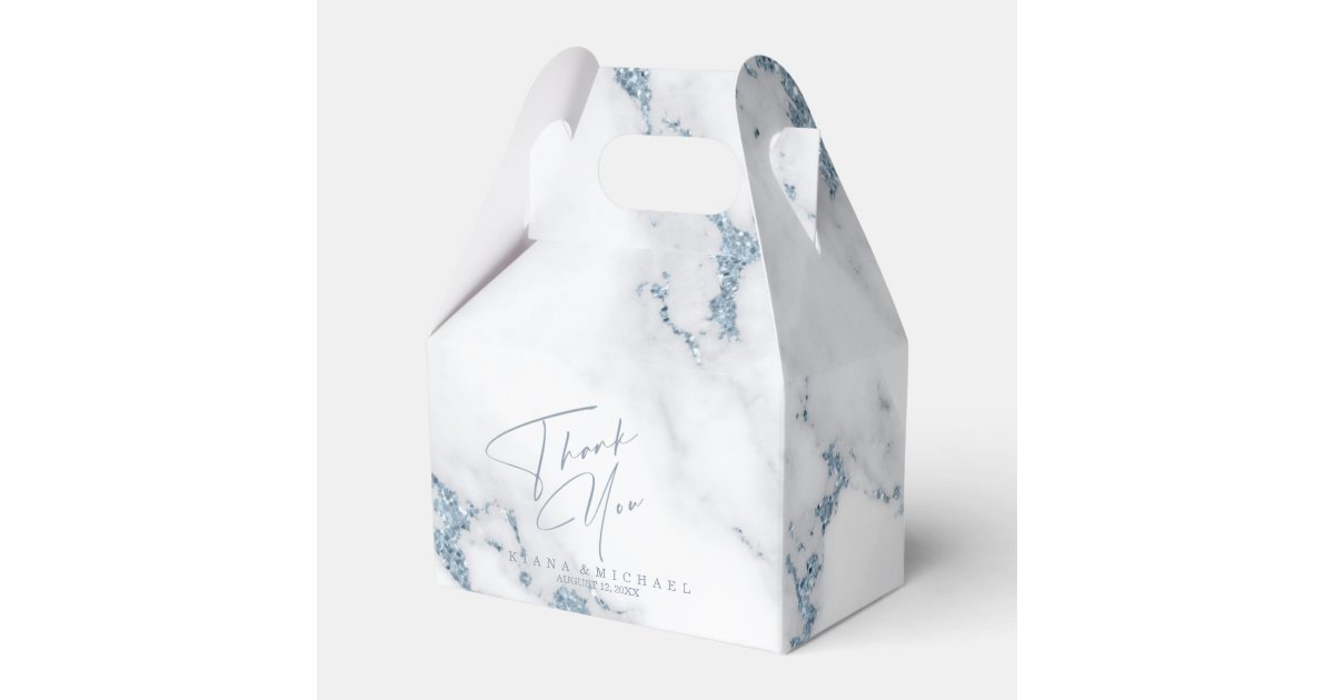 Modern Marble Glitter Thank You V2 Dusty Bl ID816 Favor Boxes | Zazzle