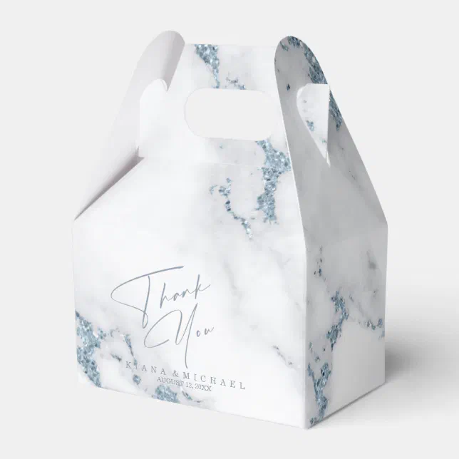 Modern Marble Glitter Thank You V2 Dusty Bl ID816 Favor Boxes | Zazzle