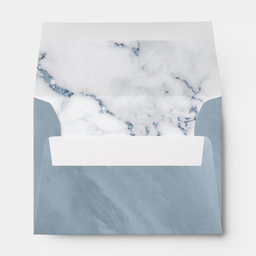 Modern Marble Glitter Wedding Dusty Blue ID816 Envelope | Zazzle