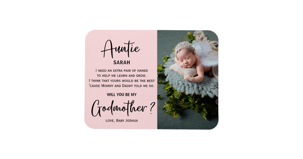 Modern Marble Godmother Photo Proposal Magnet | Zazzle