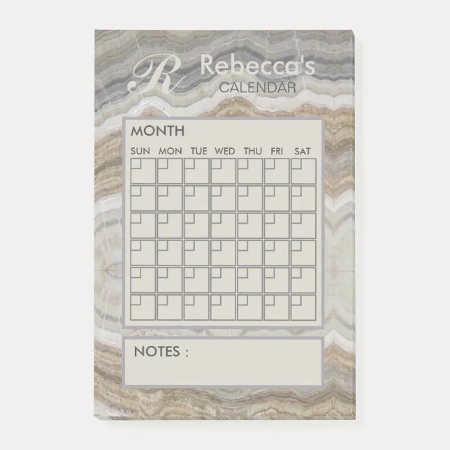 Modern Marble Monthly Personal Planner Calendar Post-it Notes | Zazzle