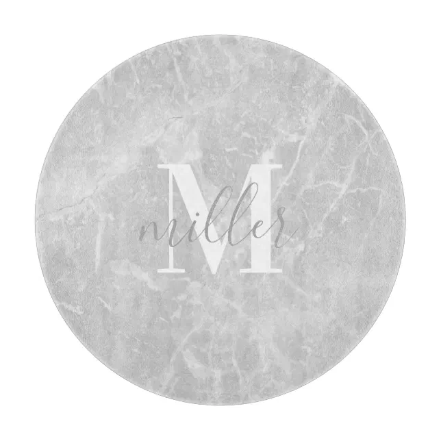 Modern Marble Personalized Family Name Round Glass Cutting Board | Zazzle