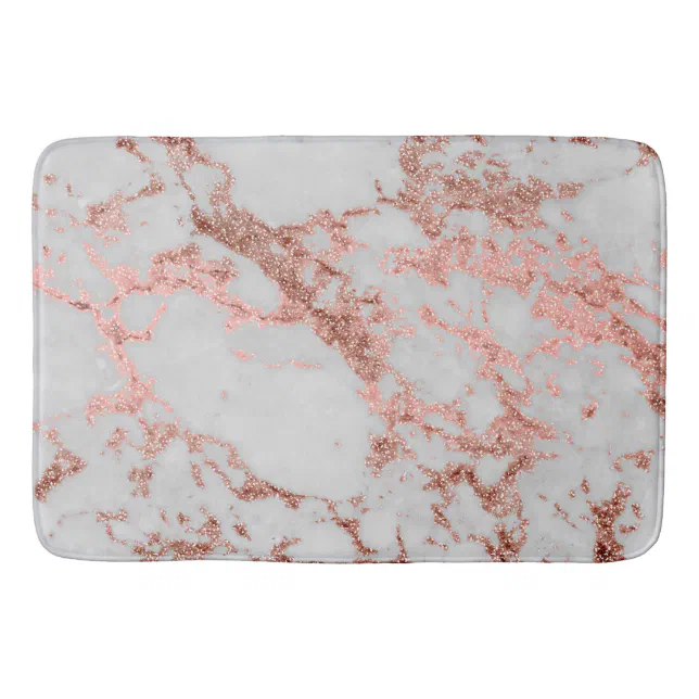 Modern Marble Rose Gold Glitter Bathroom Mat | Zazzle