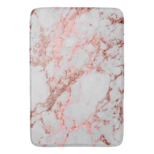 Modern Marble Rose Gold Glitter Bathroom Mat | Zazzle