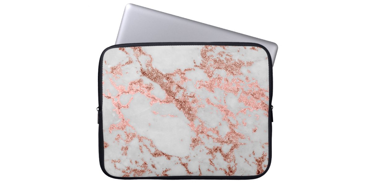 Modern Marble Rose Gold Glitter Laptop Sleeve | Zazzle