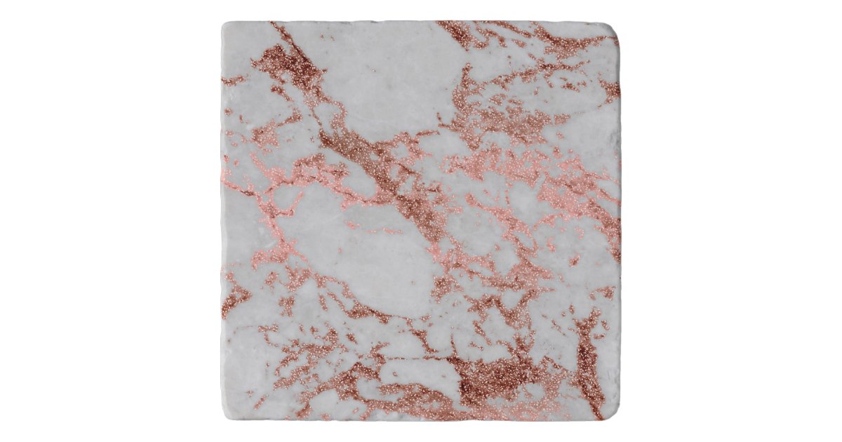 Modern Marble Rose Gold Glitter Trivet | Zazzle
