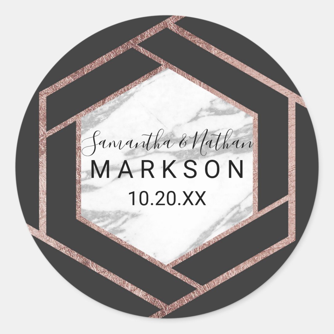 Modern Marble Rose Gold Trim Hexagon Stickers | Zazzle